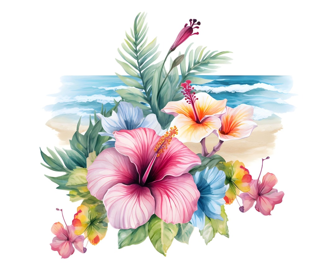 Watercolor Tropical Flowers Clipart, 20 JPG, Beach Flowers, Summer Clip ...