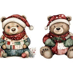 Christmas Bears Clipart, 14 JPG, Cute Bear Watercolor, Patchwork, Paper ...