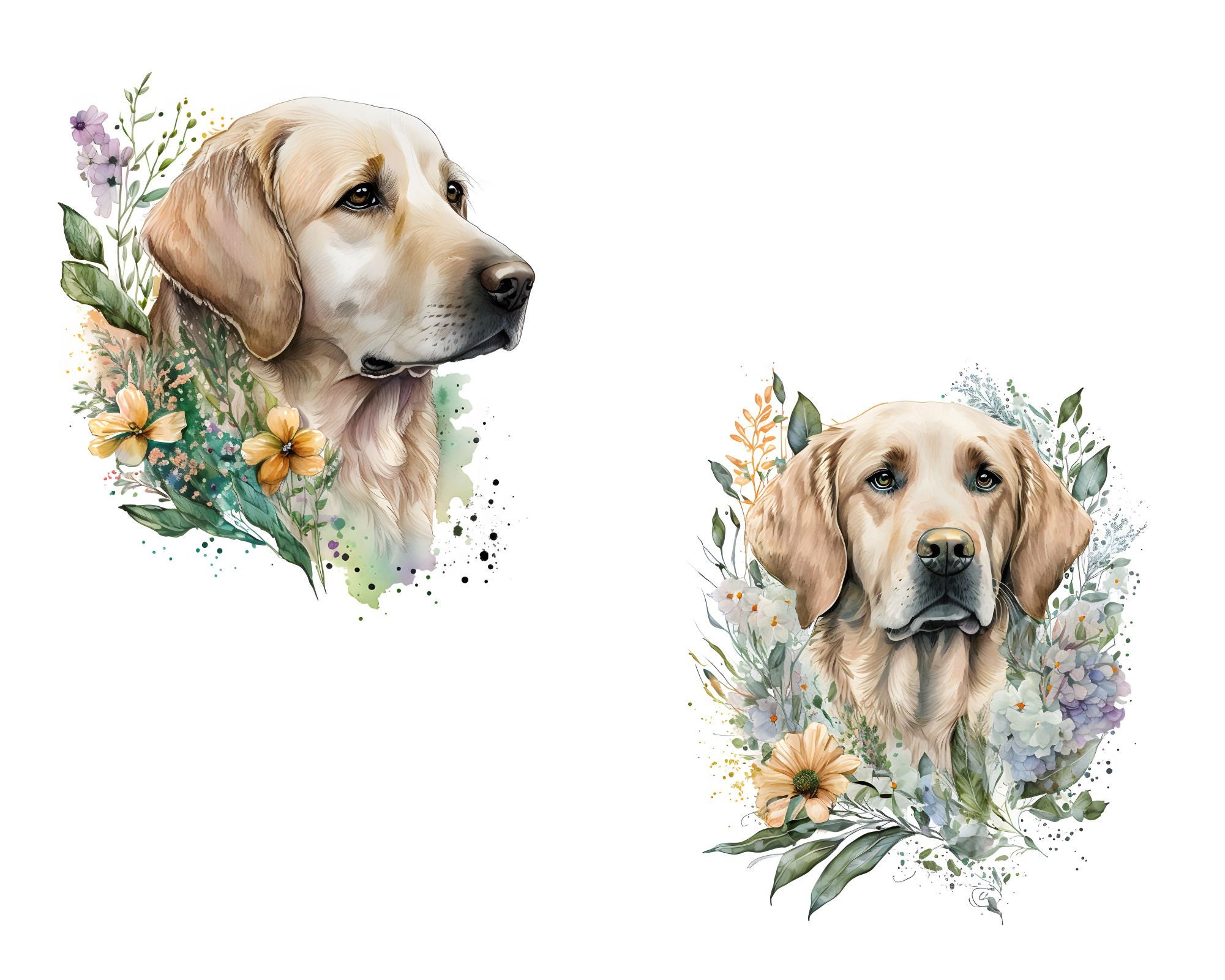 Spring Golden Retriever Clipart, Watercolor Golden Retriever, Dog ...