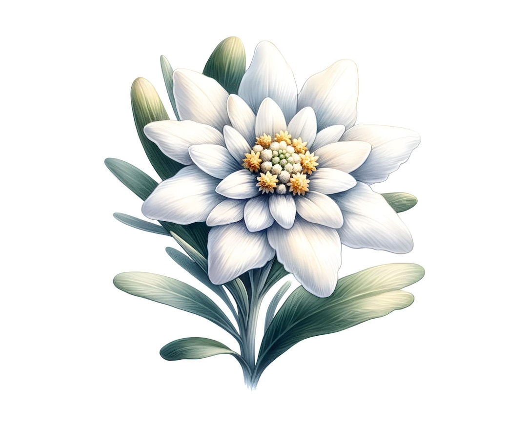 Watercolor Edelweiss Clipart, 20 PNG, Sublimation Flowers, Flower Clip ...