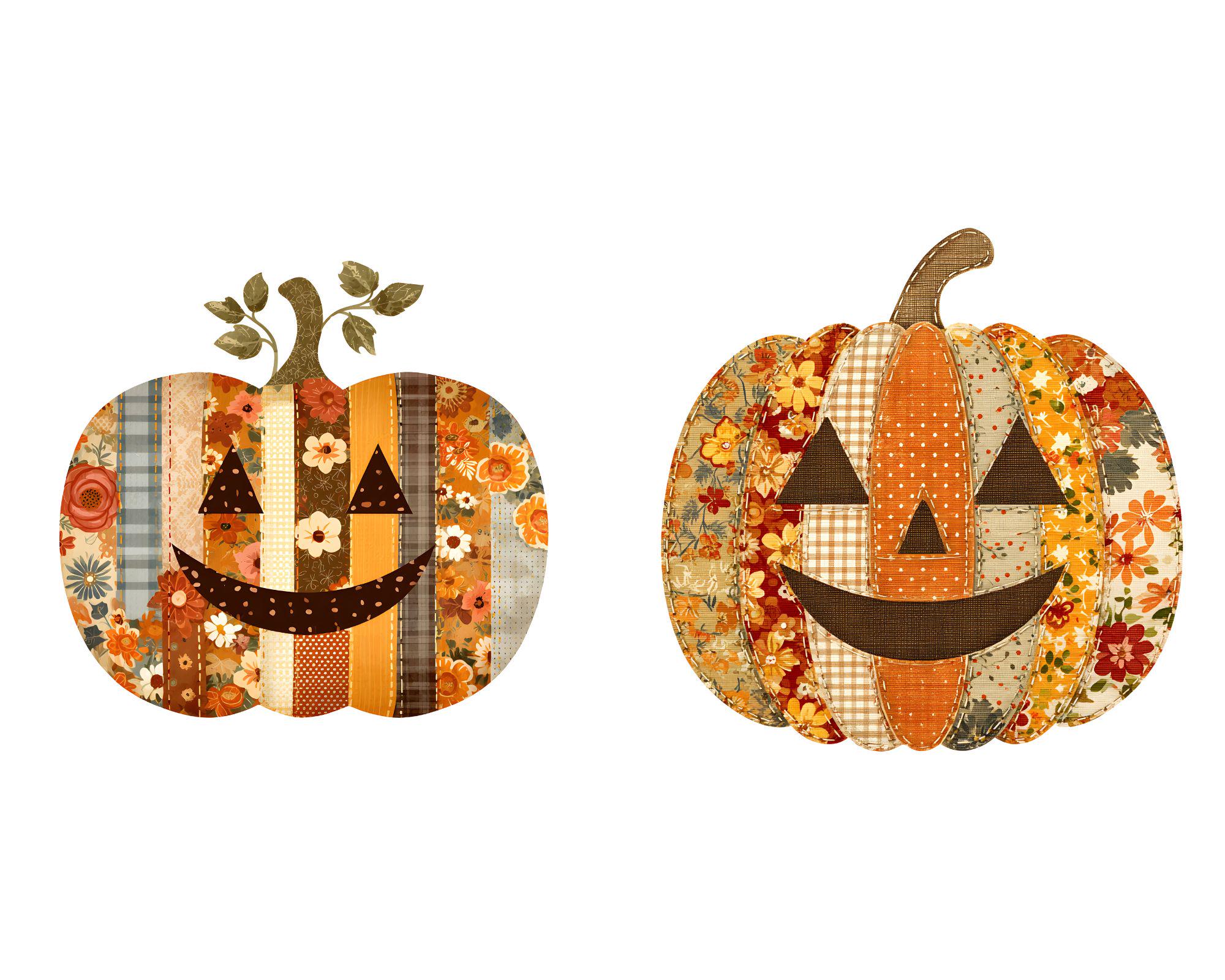 Patchwork Jack-o-lantern Halloween Clipart – 14 JPG Files | Quilted ...
