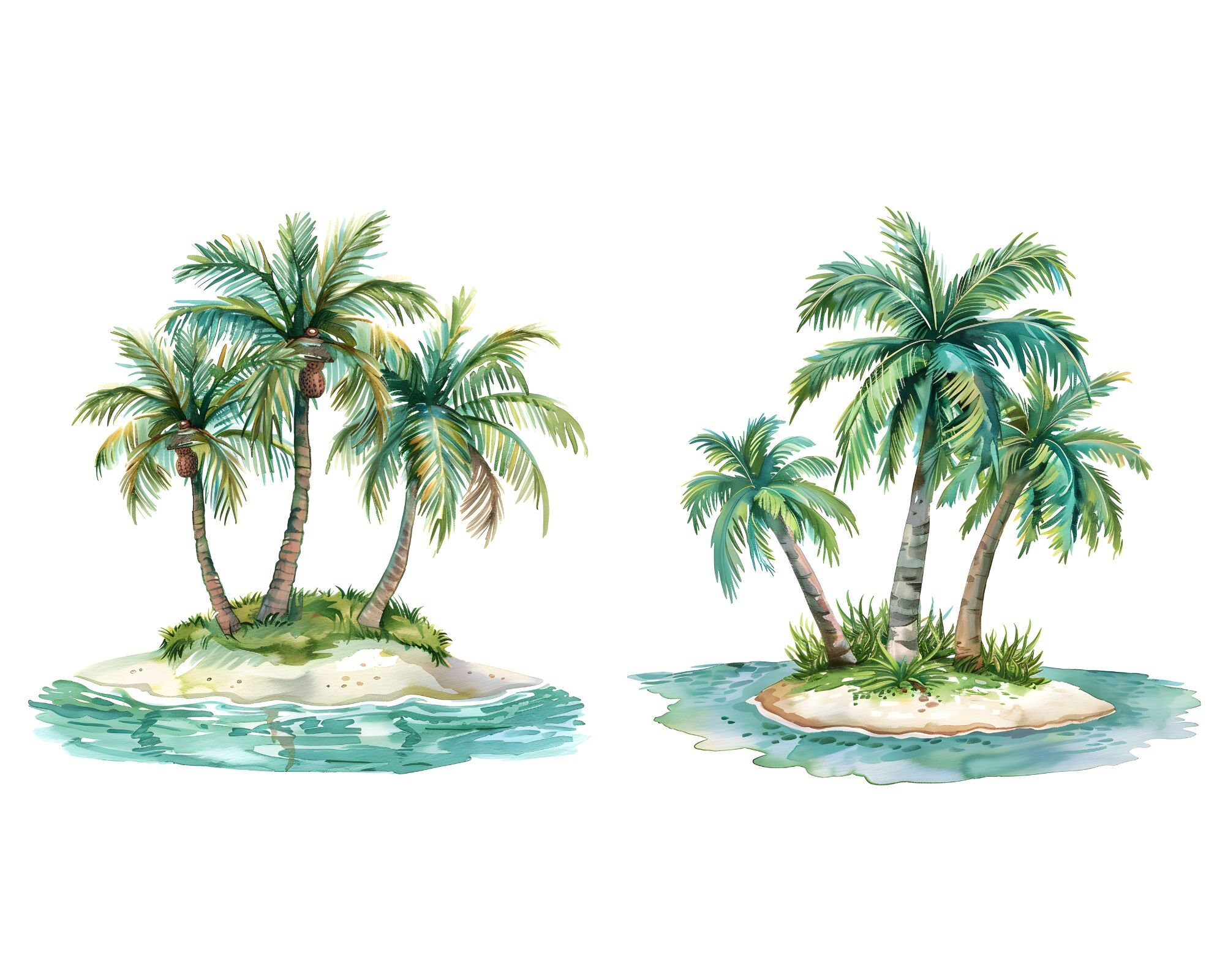 Watercolor Palm Tree Clipart, 16 JPG, Tropical Clip Art, Digital Paper ...