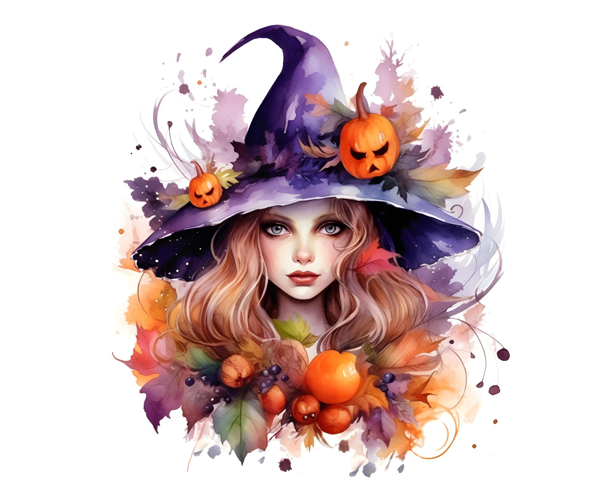 Cute Halloween Witch Clipart 20 Jpgs Watercolor Witch - Etsy
