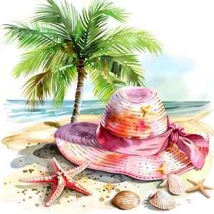 Summer Hat Clipart, 16 Jpgs, Beach Clip Art, Watercolor Hat, Digital ...