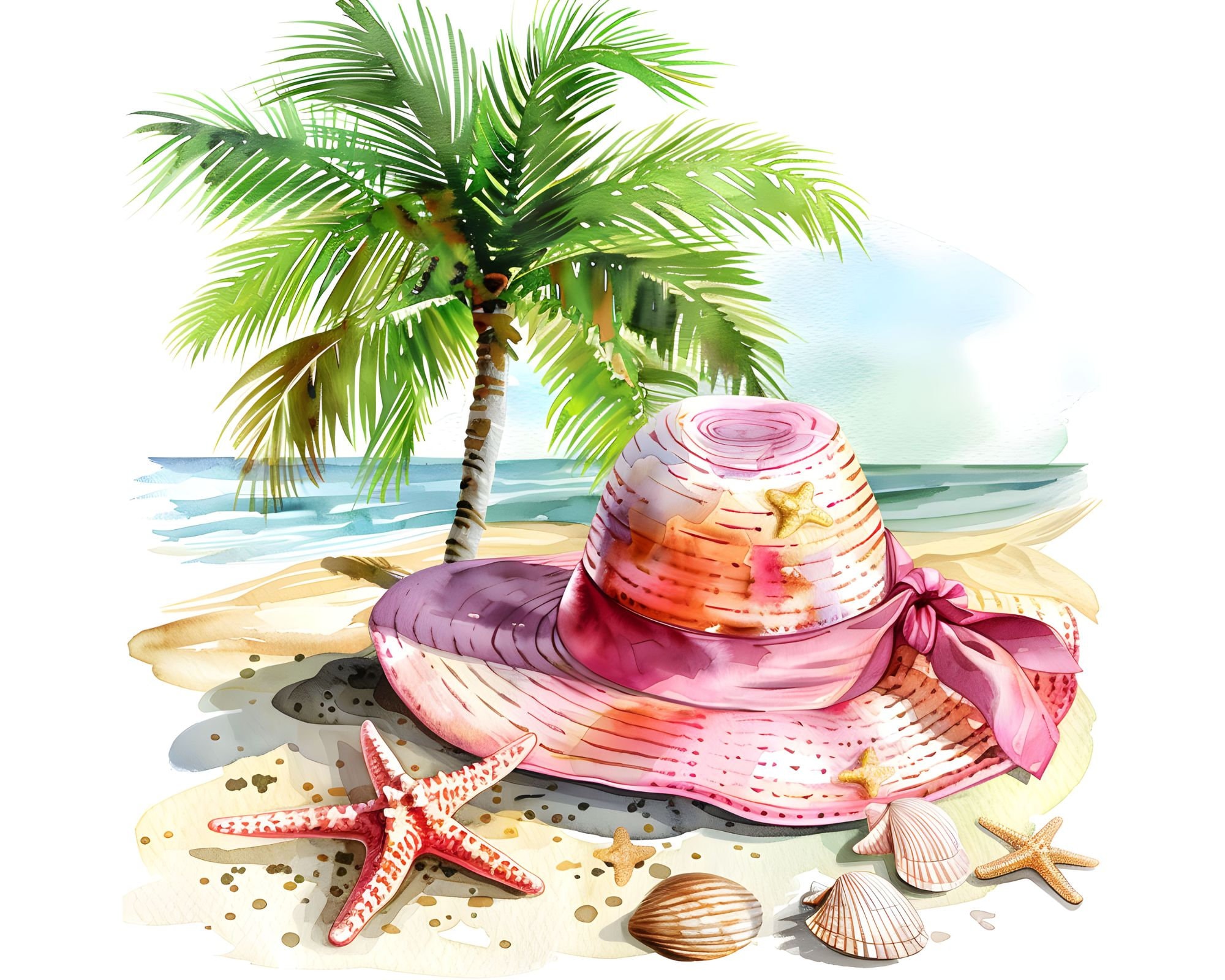 Watercolor Beach Hat Clipart: Summer Fashion Illustration (digital ...