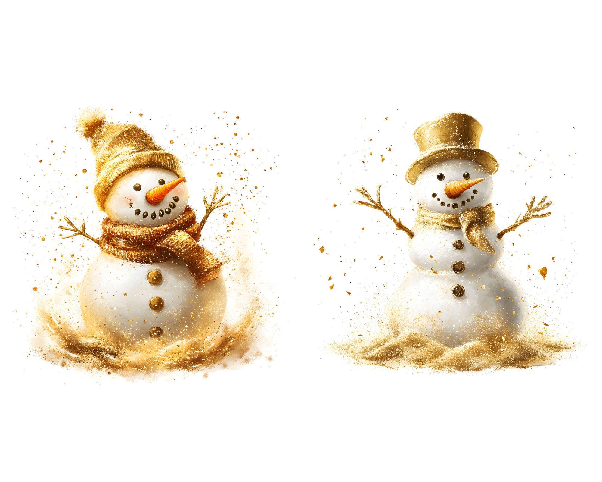 Watercolor Golden Snowman Clip Art: Christmas Card Making (digital ...