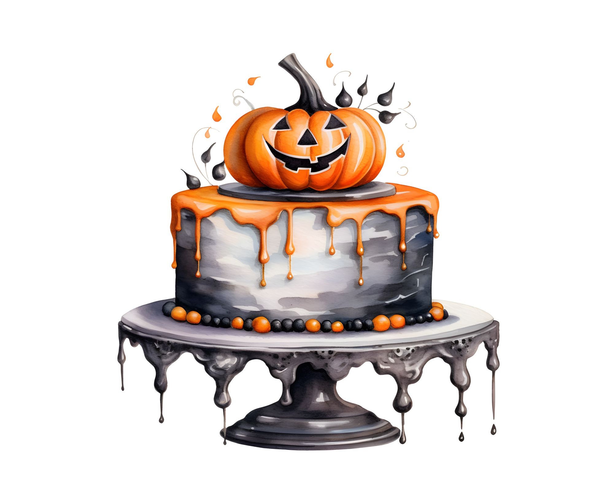 Halloween Pumpkin Cake Clipart, 12 Jpgs, Watercolor Halloween Clipart ...