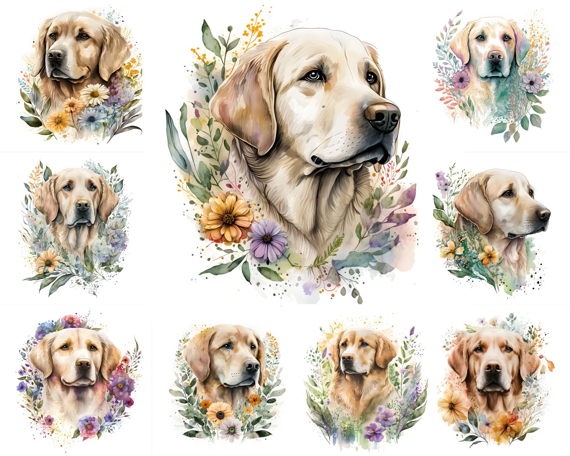 Spring Golden Retriever Clipart, Watercolor Golden Retriever, Dog ...