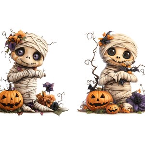 Halloween Mummy Clipart, 16 JPG, Mummy With Pumpkin and Flowers, Paper ...