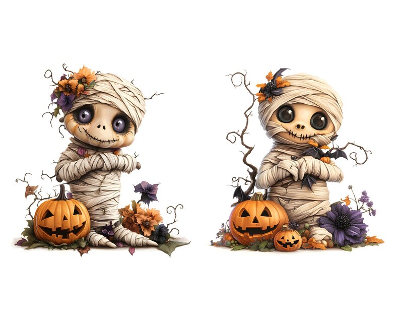 Halloween Mummy Clipart: Pumpkin & Flowers (digital Download) - Etsy