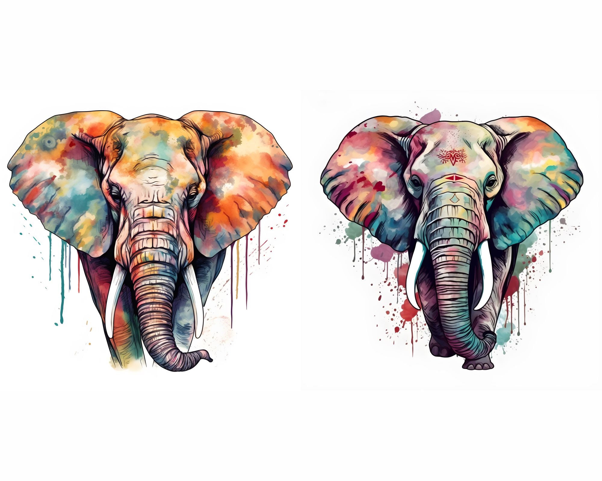 Watercolor Elephant Clipart, 12 High Quality Jpgs, Elephant Head Clip ...