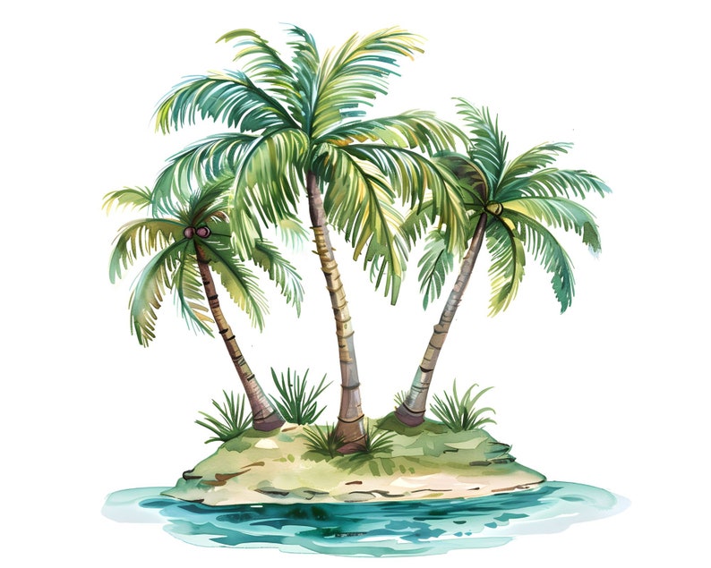 Watercolor Palm Tree Clipart, 16 JPG, Tropical Clip Art, Digital Paper ...
