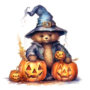 Halloween Teddy Bear Clipart, 14 JPG, Watercolor Teddy Bear, Halloween ...