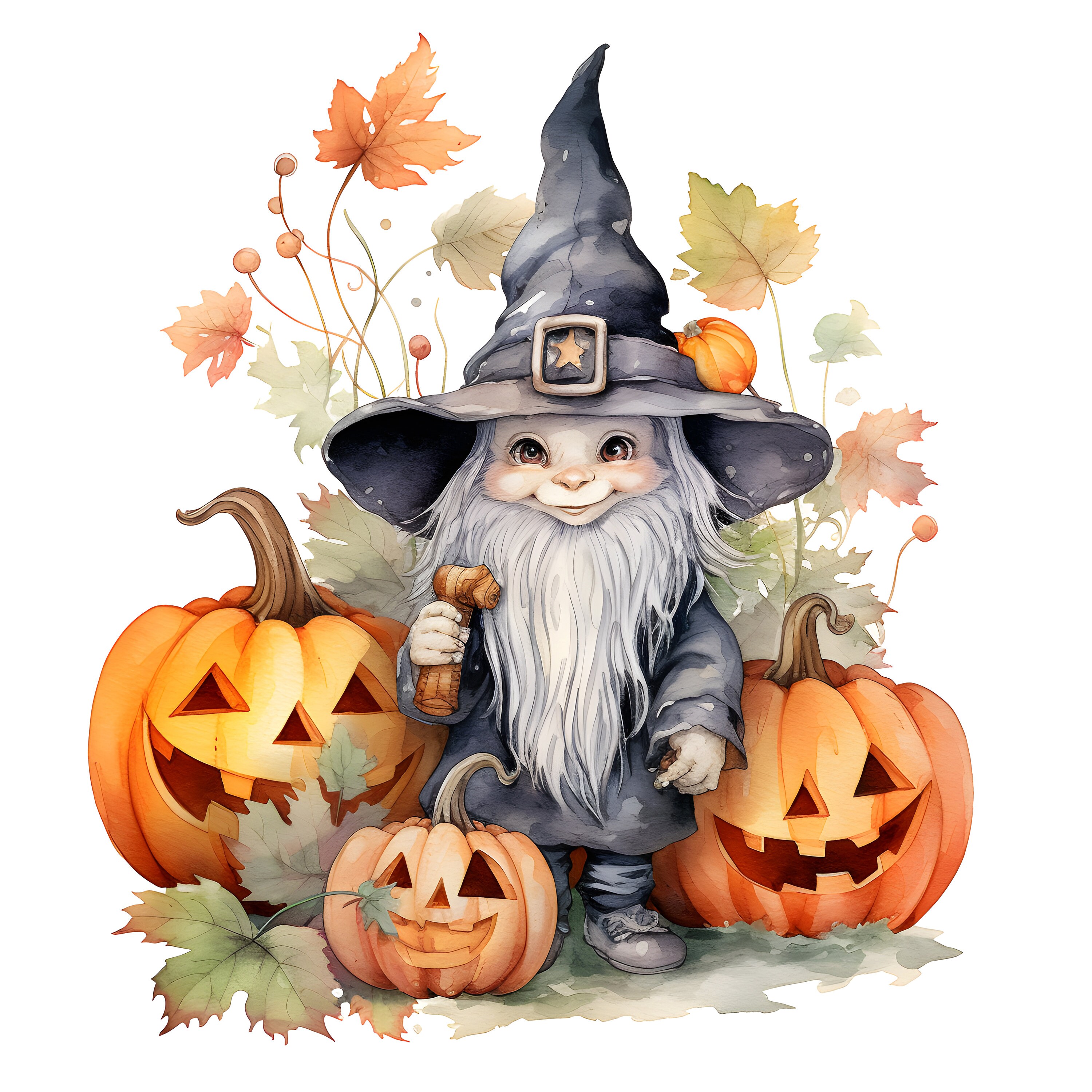 Witch Halloween Gnome Clipart, 12 Jpgs, Watercolor Gnome, Witch Gnome ...