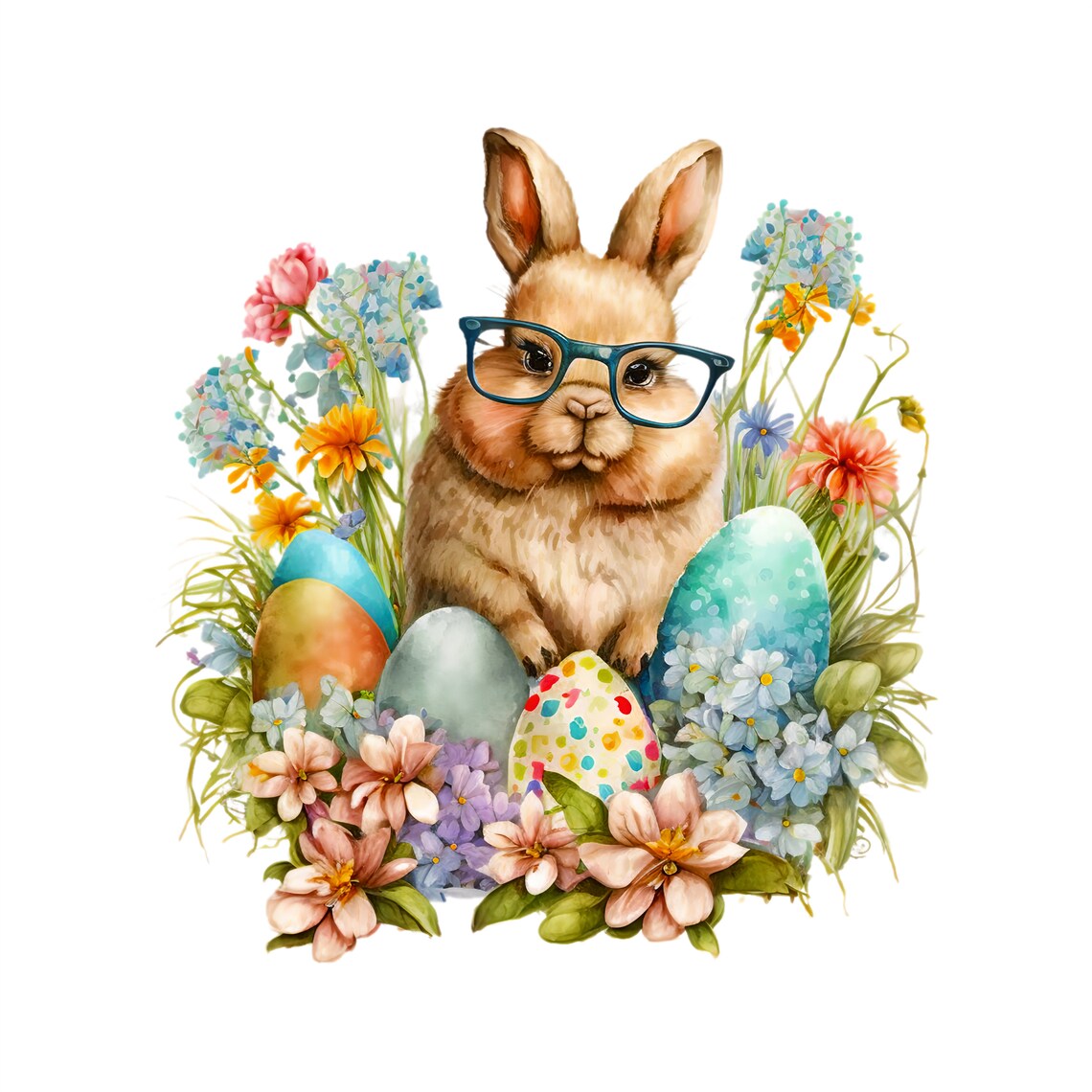 Funny Easter Bunnies in Glasses Clip Art, Rabbit Illustration Bundle ...