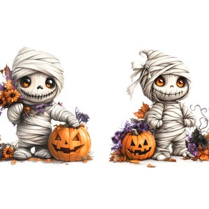 Halloween Mummy Clipart: Pumpkin & Flowers (digital Download) - Etsy