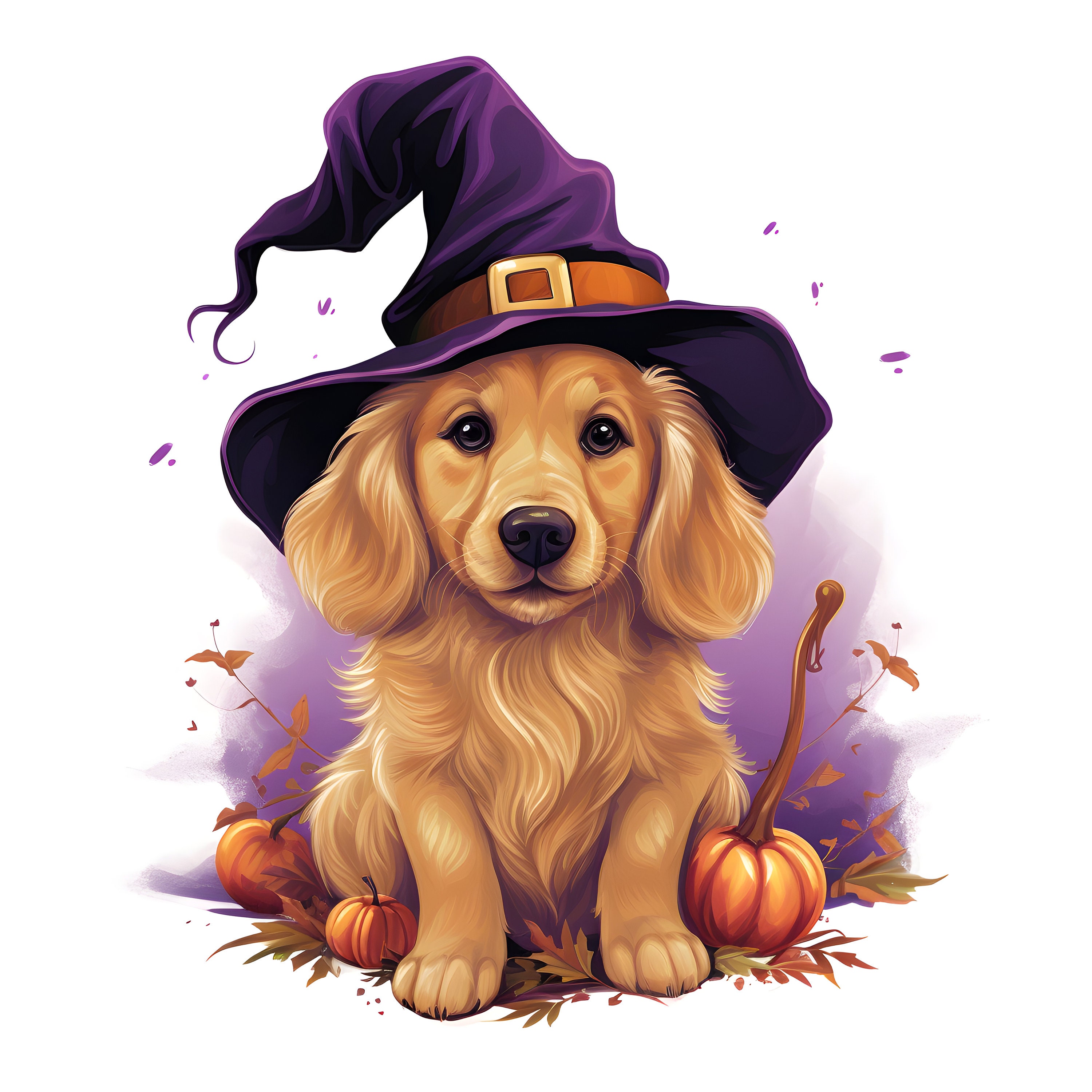 Halloween Golden Retriever Clipart 12 Jpgs Watercolor Witch - Etsy