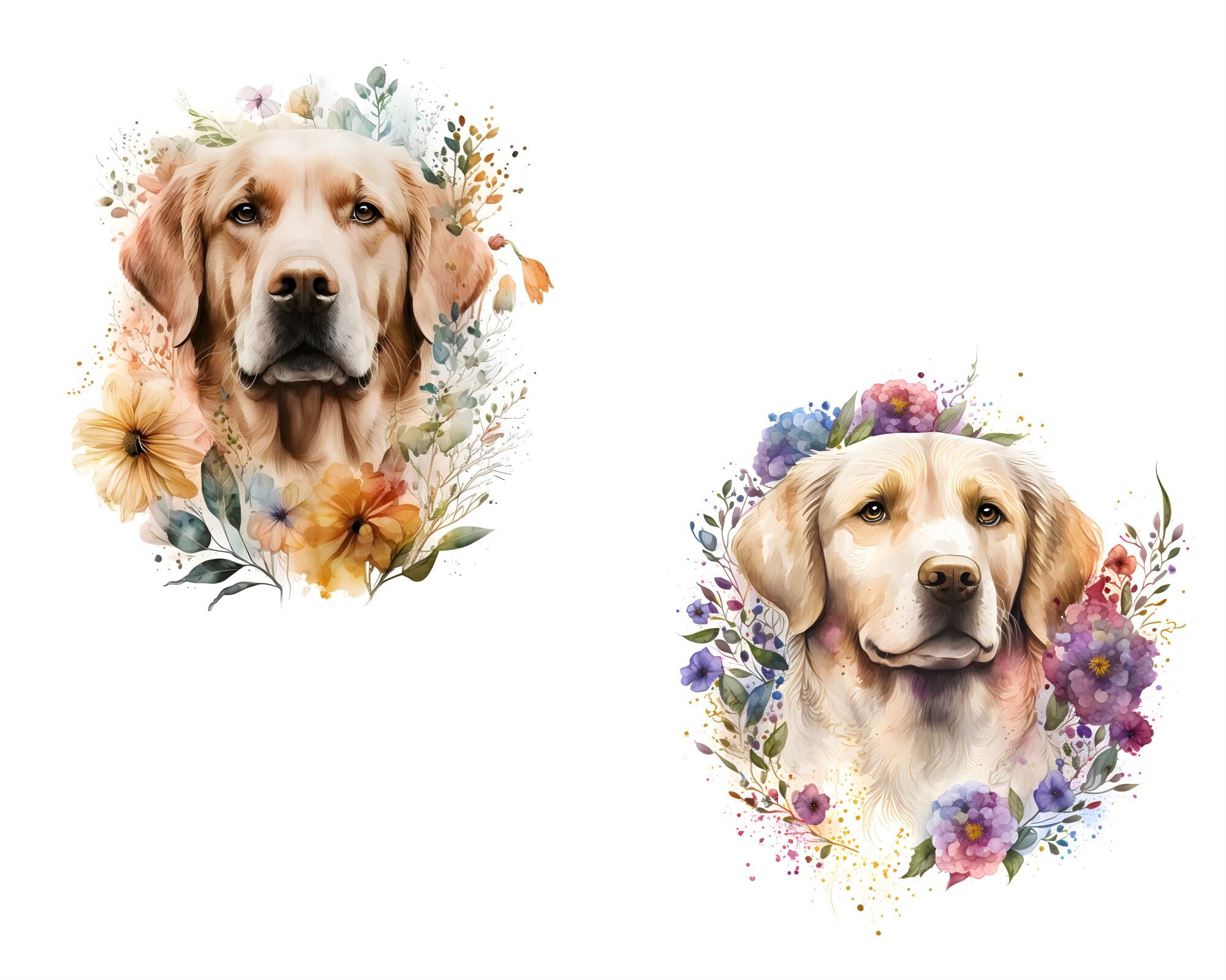 Spring Golden Retriever Clipart, Watercolor Golden Retriever, Dog ...