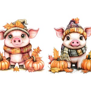 Autumn Pig Clipart, 14 JPG, Cute Fall Clip Art, Paper Crafting, Card ...