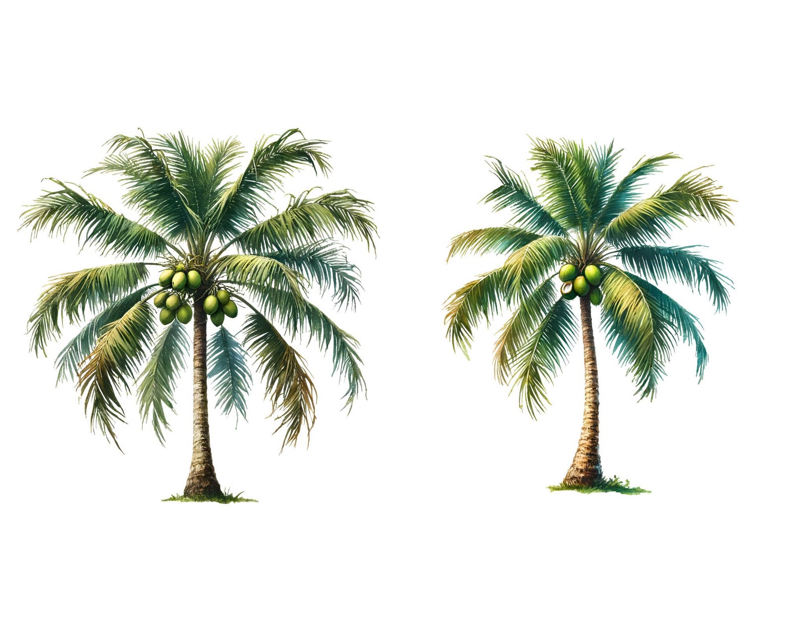 Watercolor Palm Tree Clipart, 12 Tropical PNG Images (digital Download ...