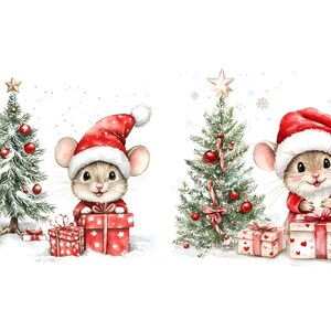 Watercolor Christmas Mouse Clipart: Holiday Tree & Gifts (digital ...