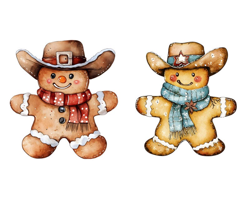 Cowboy Gingerbread Christmas Clipart: 14 PNG Images (digital Download ...