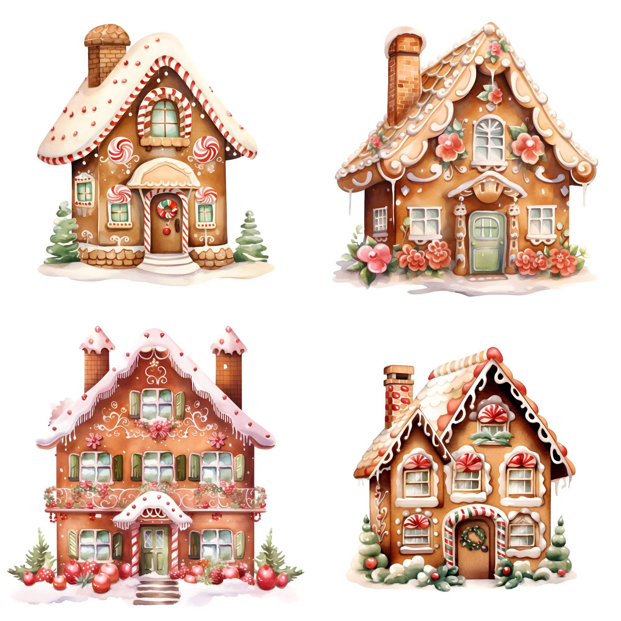 Watercolor Gingerbread House Clipart PNG Christmas Clipart - Etsy
