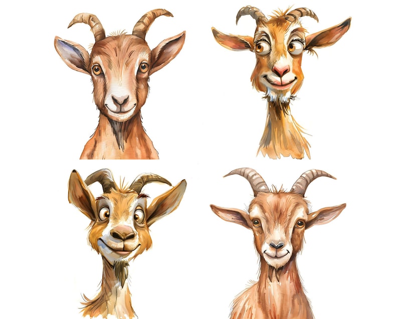 Whimsical Goat Clipart: Watercolor Style (digital Download) - Etsy