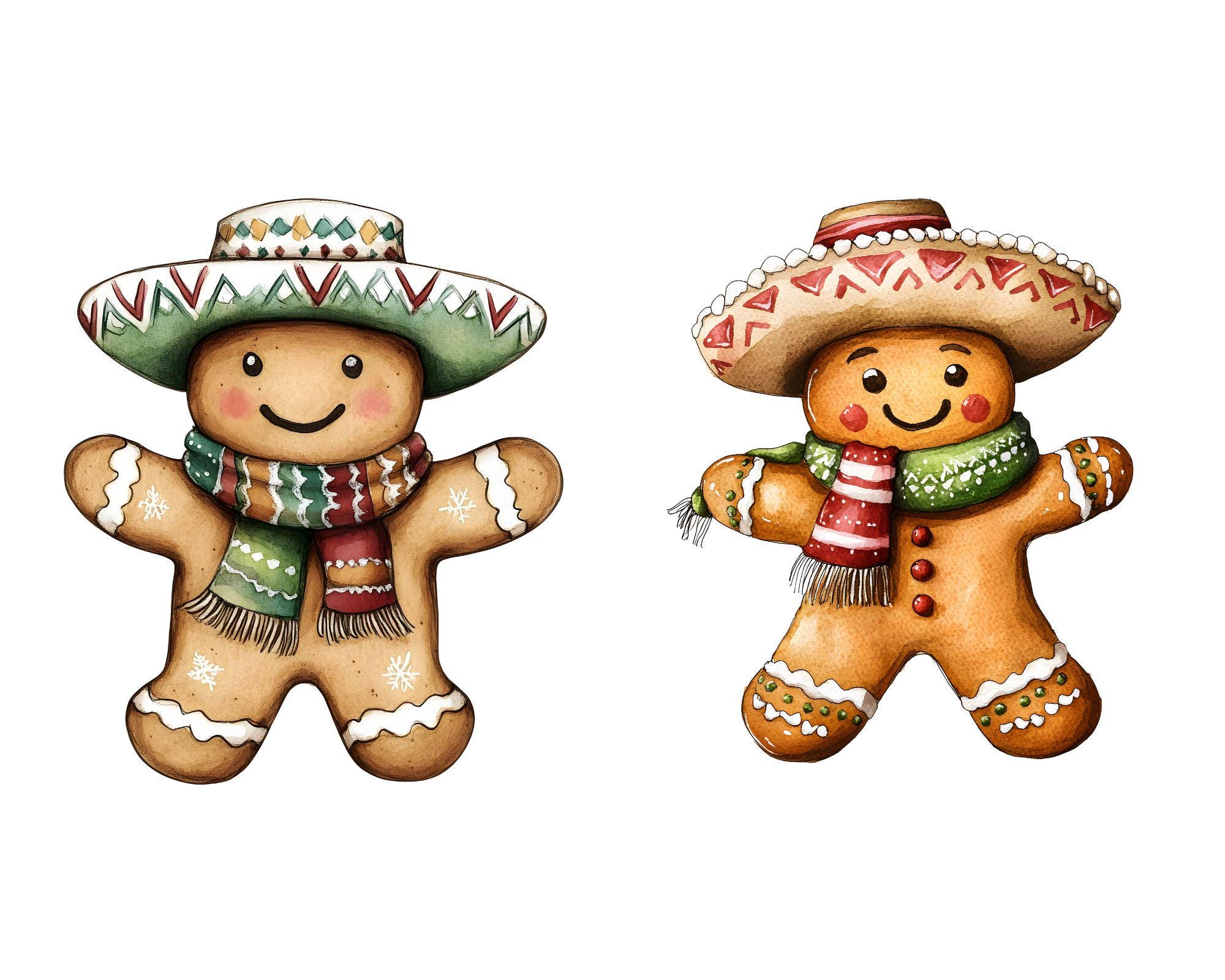 Watercolor Mexican Christmas Gingerbread Man Clipart: 14 PNG (digital ...
