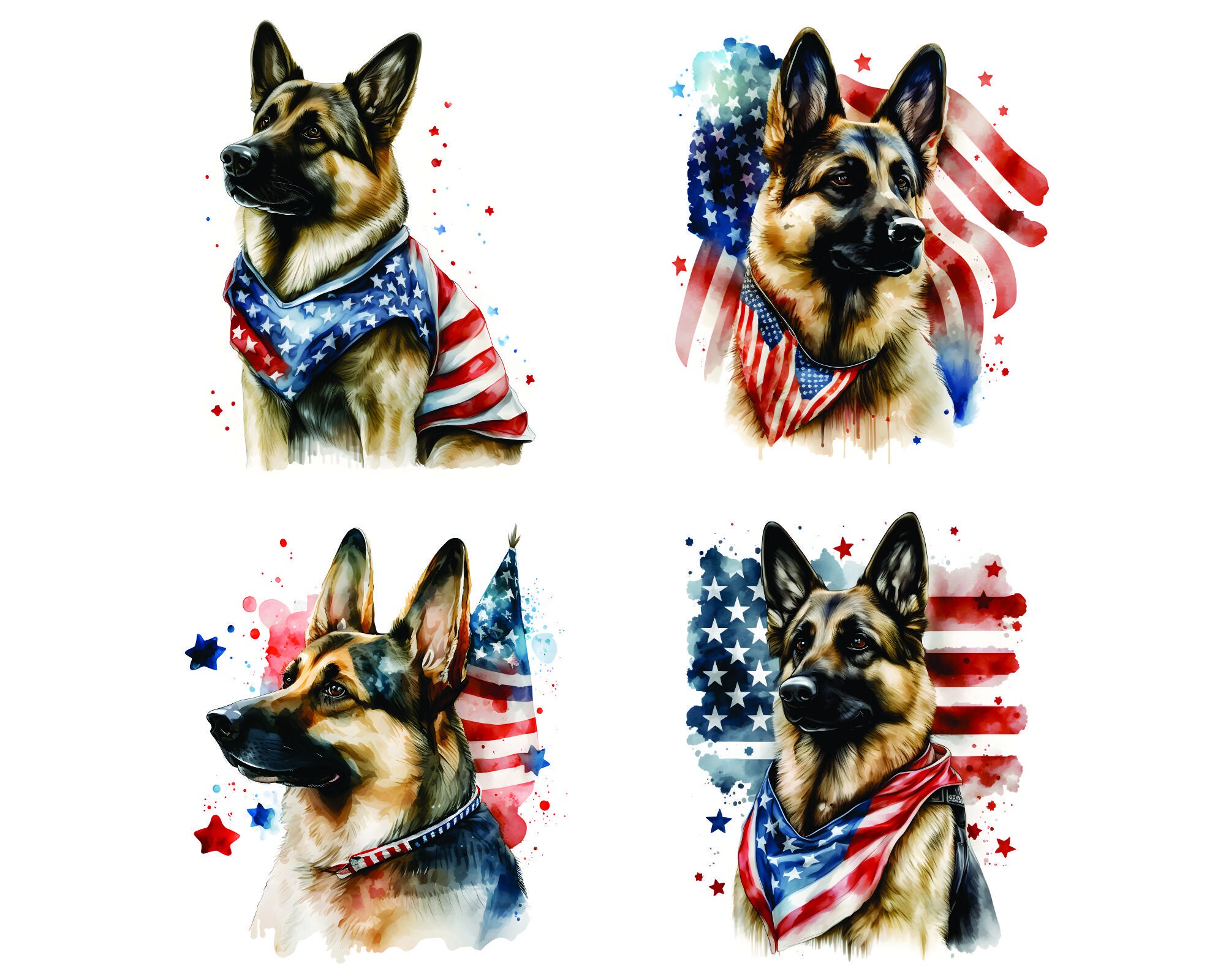 Patriotic German Shepherd Clipart, 8 German Shepherd Jpgs, 4th of July ...