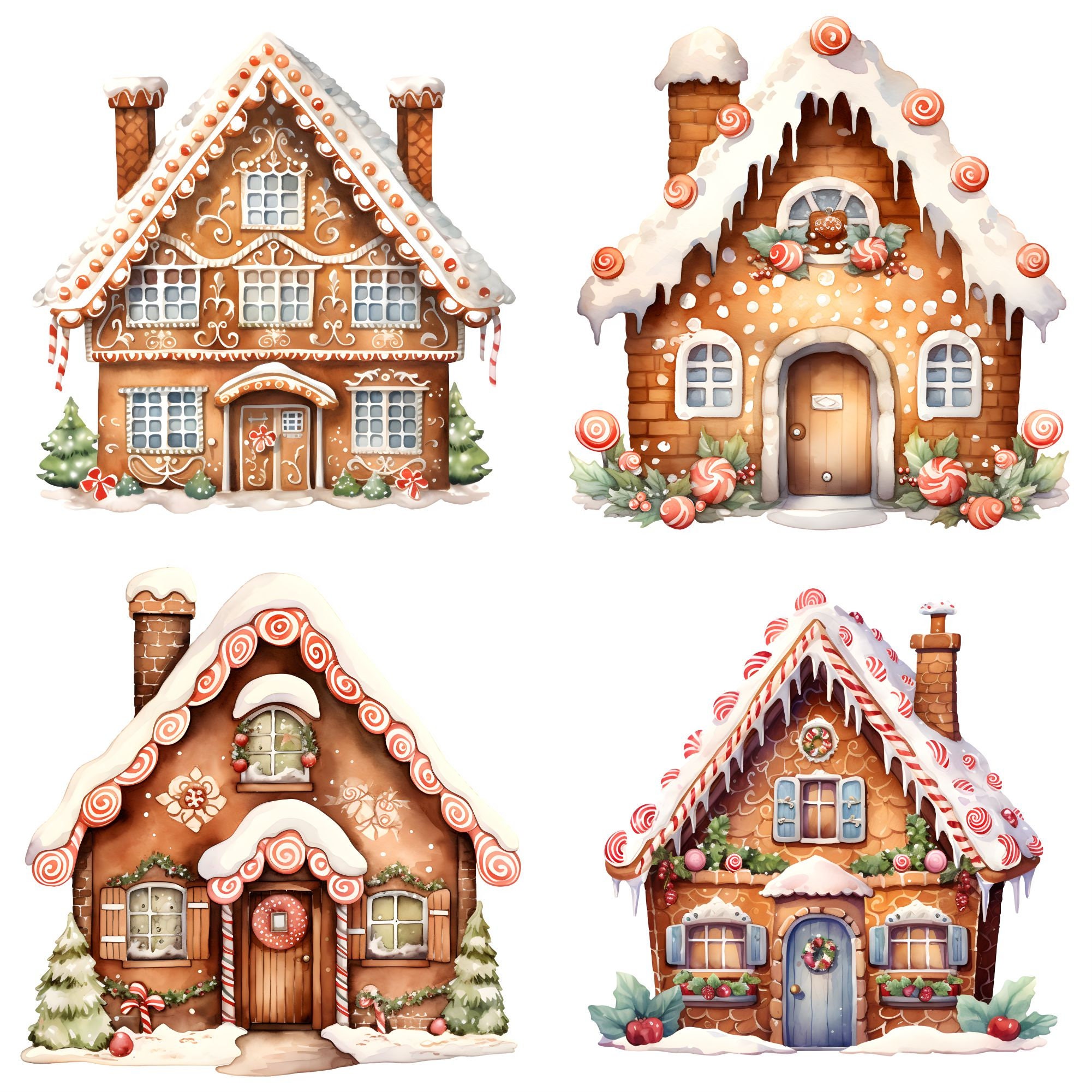 Watercolor Gingerbread House Clipart PNG Christmas Clipart - Etsy