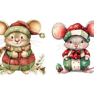 Cute Christmas Mouse Clipart, 14 JPG, Whimsical Xmas Clip Art, Paper ...