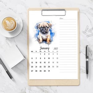 Watercolor Puppy Calendar 2025, Cute Puppies Calendar, Monday Sunday ...