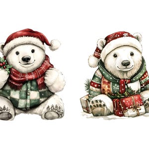 Christmas Polar Bear Clipart, 14 JPG, Whimsical Xmas Clip Art, Paper ...