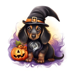 Halloween Dachshund Clipart, 12 Jpgs, Watercolor Halloween, Halloween ...