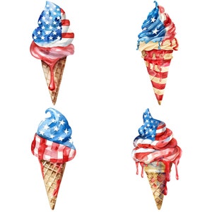 4th of July Ice Cream Clipart, 50 PNG, Patriotic Watercolor Clip Art ...