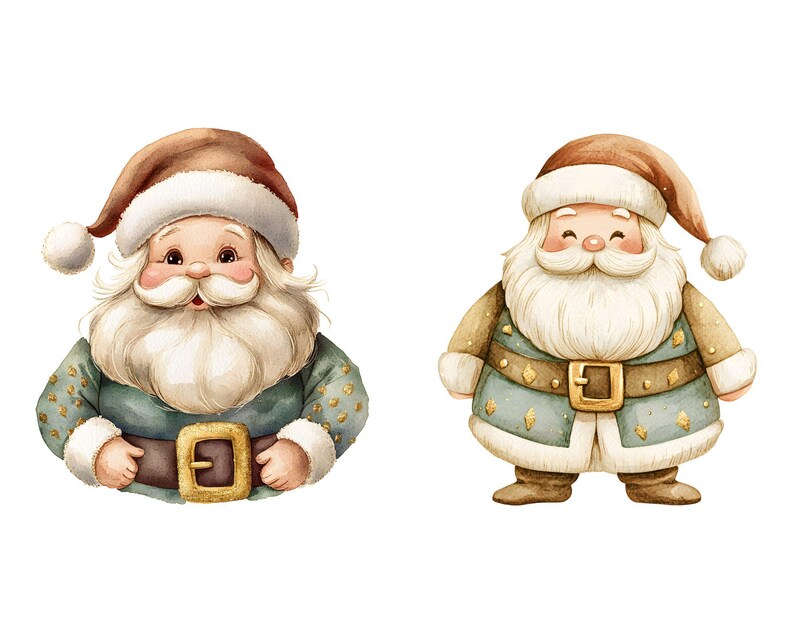 Golden Santa Claus Watercolor Clipart: Christmas 12 PNG Set (digital ...