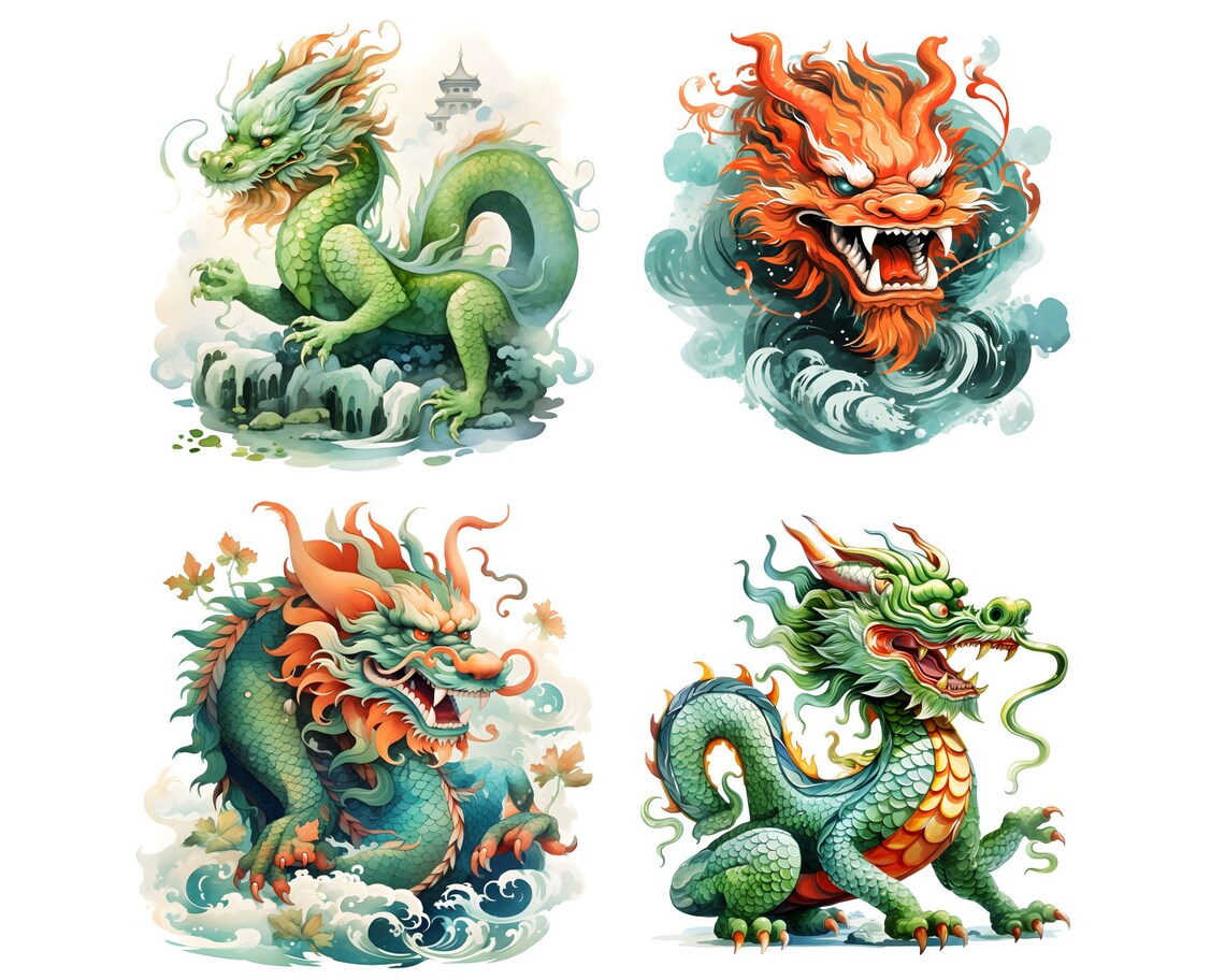 Watercolor Chinese Dragon PNG Clipart: Zodiac New Year Art (digital ...