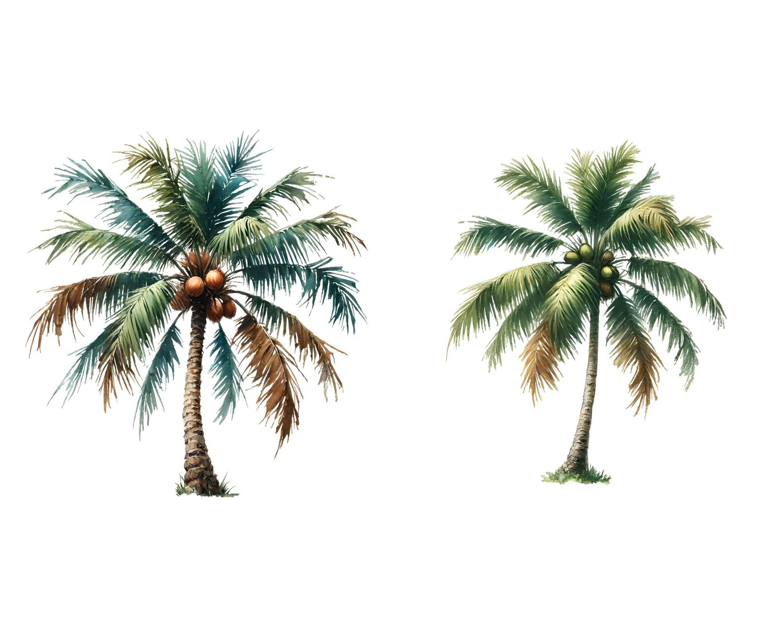 Watercolor Palm Tree Clipart, 12 Tropical PNG Images (digital Download ...