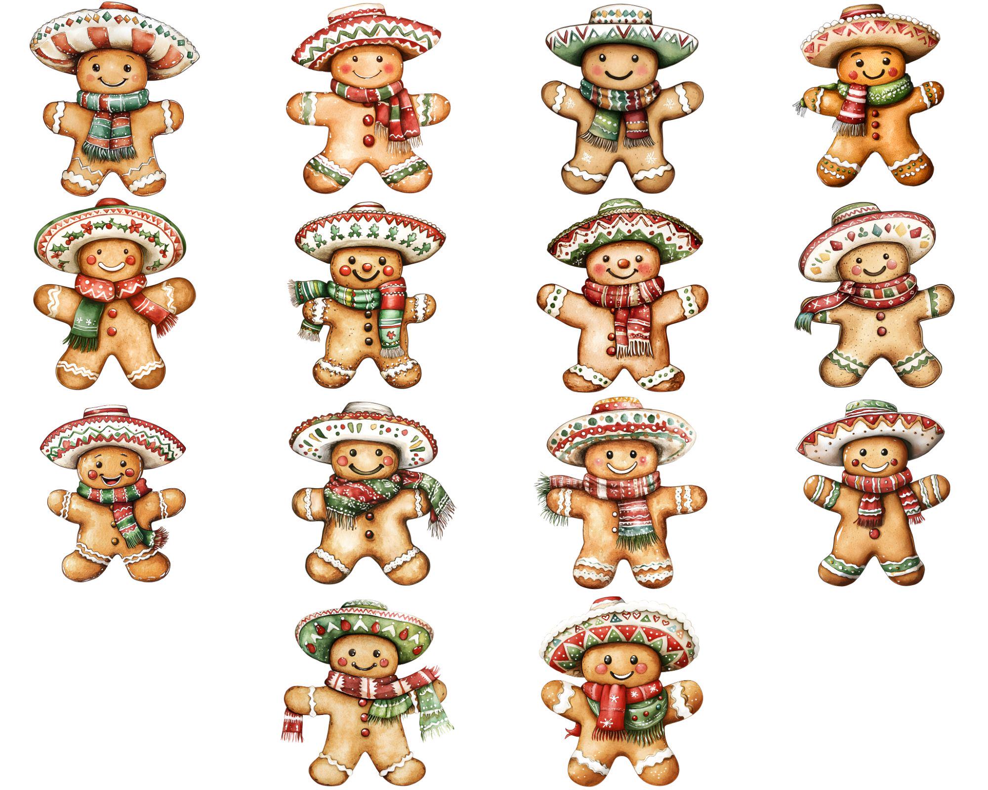 Watercolor Mexican Christmas Gingerbread Man Clipart: 14 PNG (digital ...