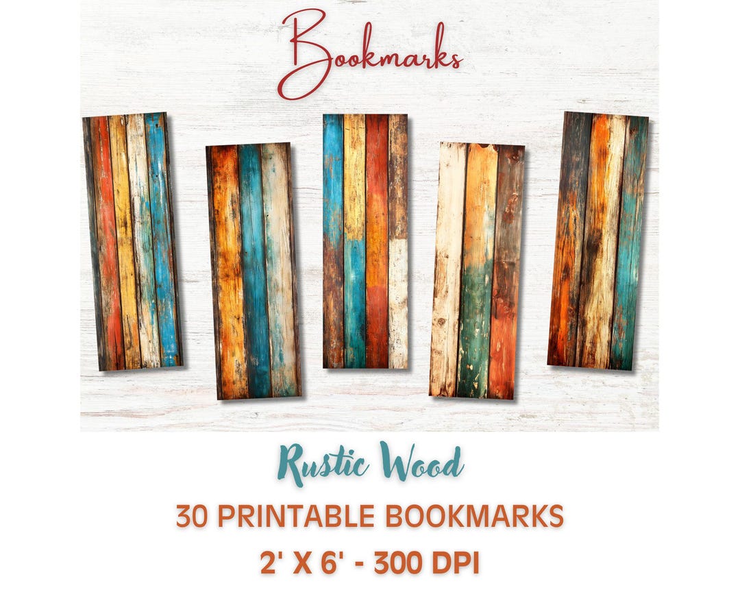 Rustic Wood Panel Printable Bookmarks, Set of 30 PNG/JPG 2'x6' Digital ...