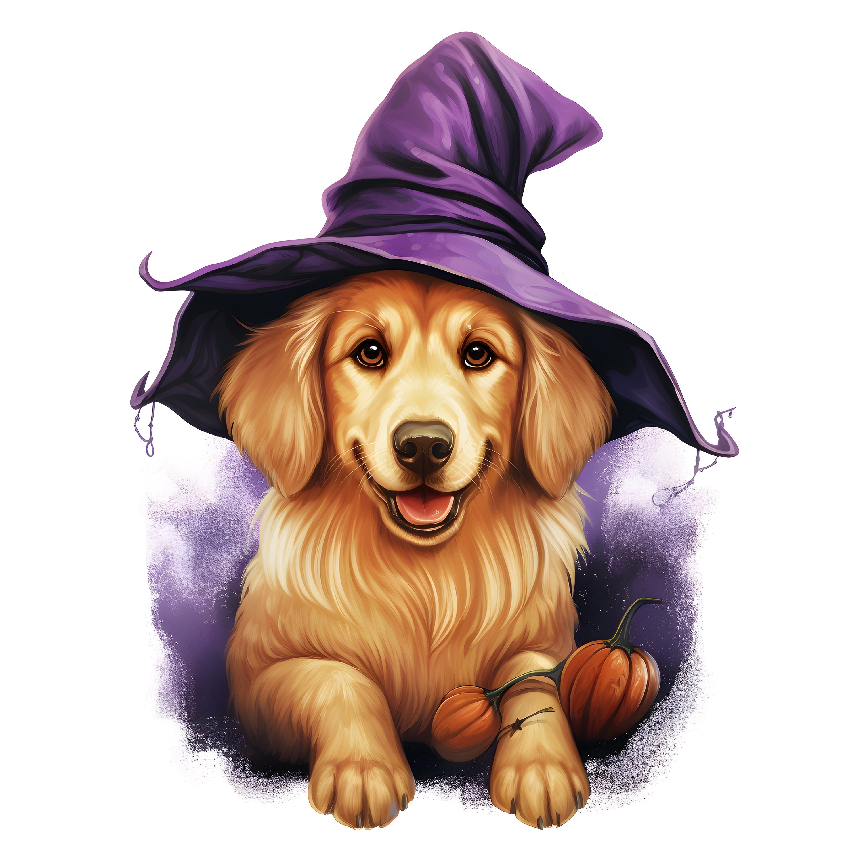 Halloween Golden Retriever Clipart 12 Jpgs Watercolor Witch - Etsy