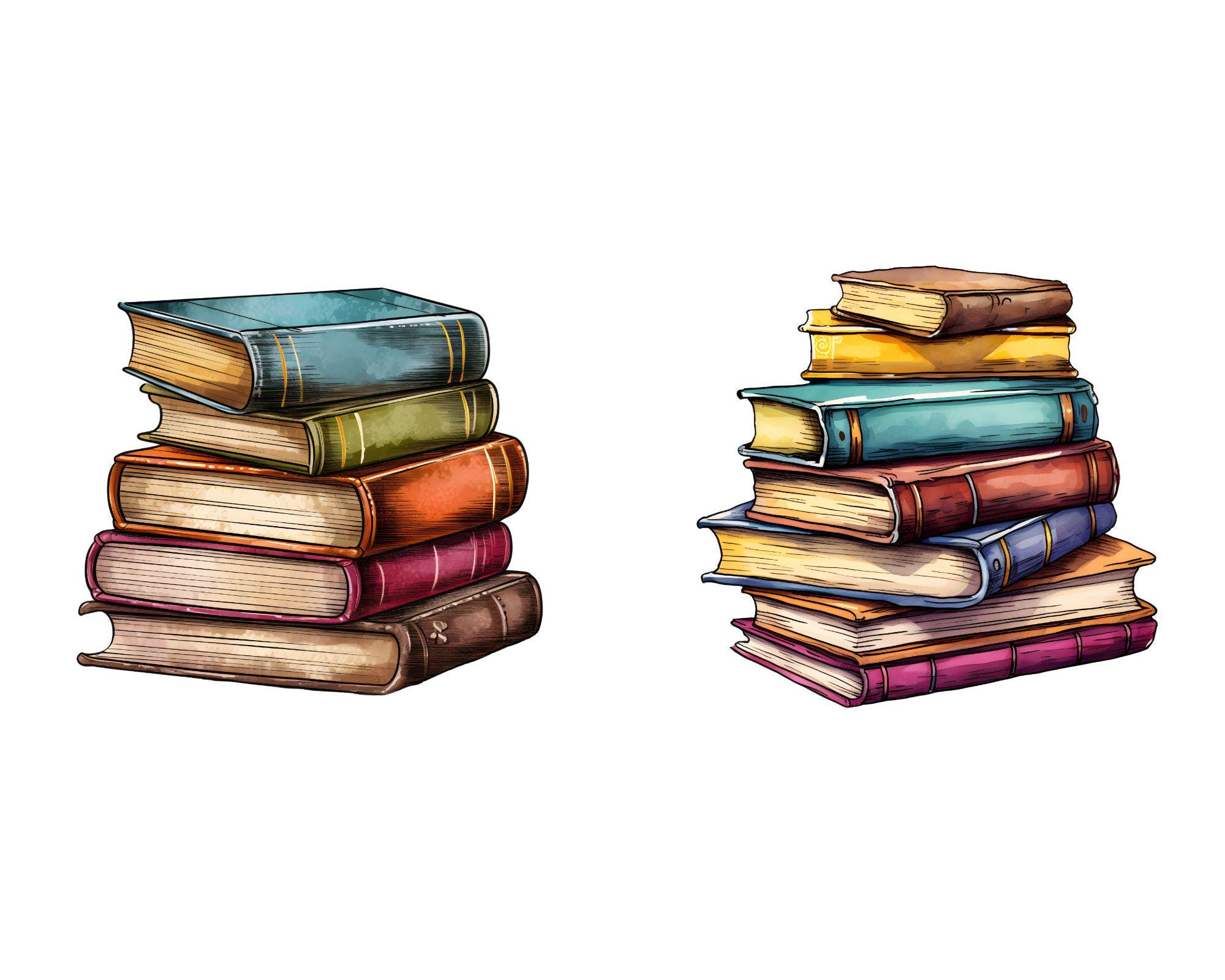Watercolor Book Stack Clipart: Hand-painted PNG Files (digital Download ...