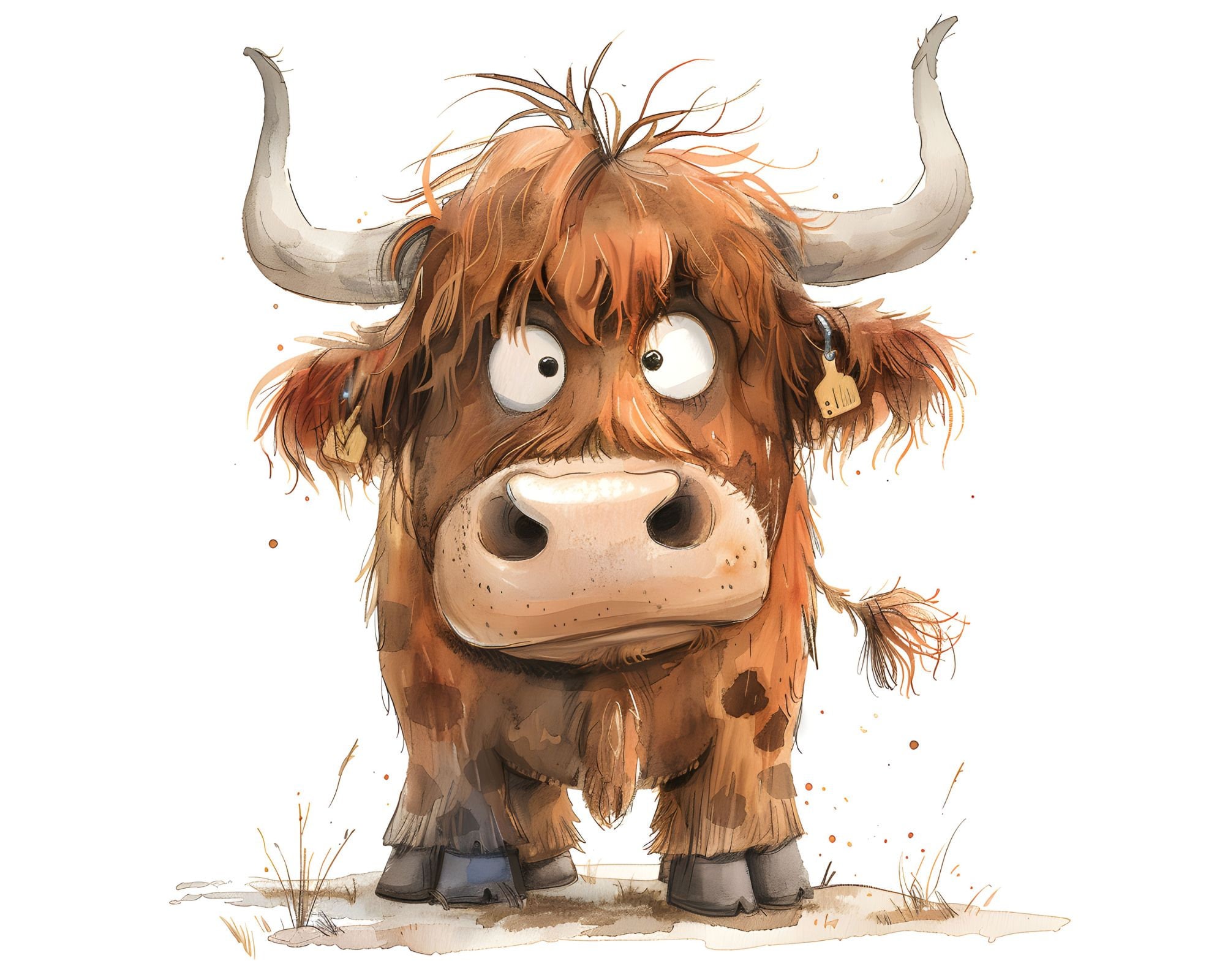 Funny Highland Cow Clipart, 24 High Quality JPG, Whimsical, Watercolor ...