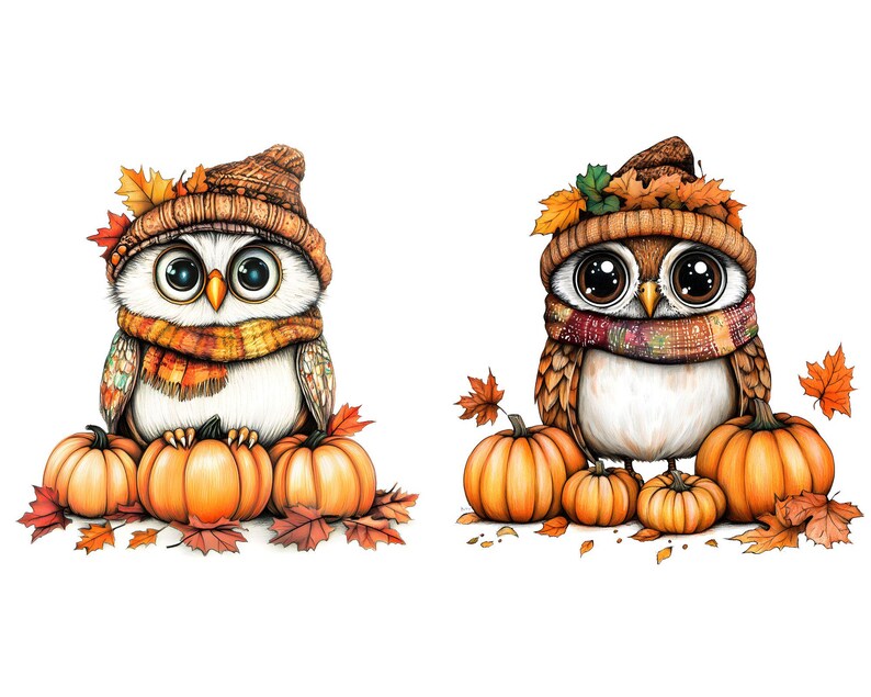 Autumn Owl Clipart, Fall Pumpkin, Maple Leaves (digital Download) - Etsy
