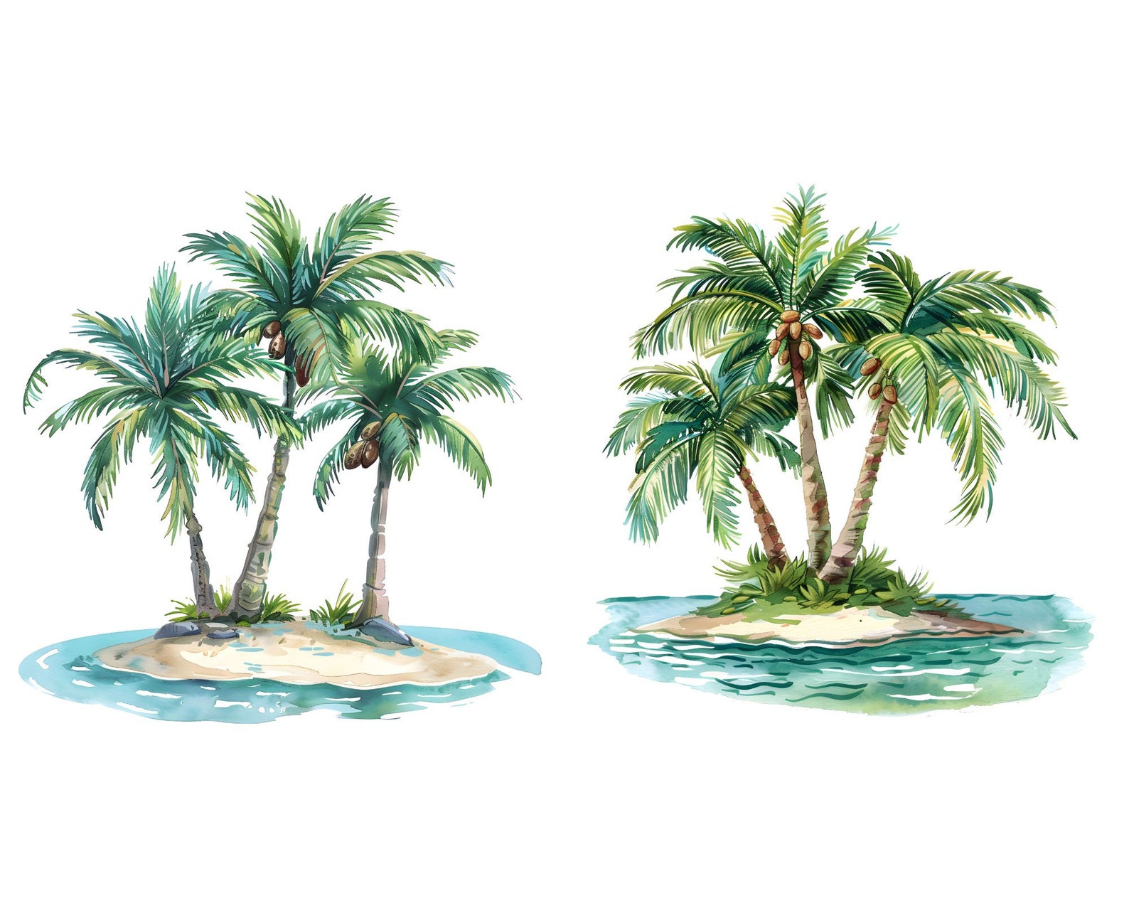 Watercolor Palm Tree Clipart, 16 JPG, Tropical Clip Art, Digital Paper ...