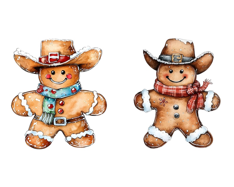 Cowboy Gingerbread Christmas Clipart: 14 PNG Images (digital Download ...