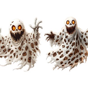 Spooky Halloween Leopard Ghost Clipart, 14 PNG, Sublimation Clip Art ...