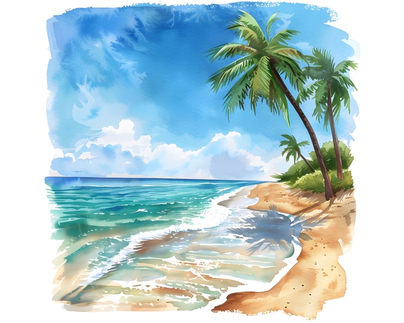 Watercolor Beach Clipart, 12 PNG, Summer Clip Art, Sublimation Design ...