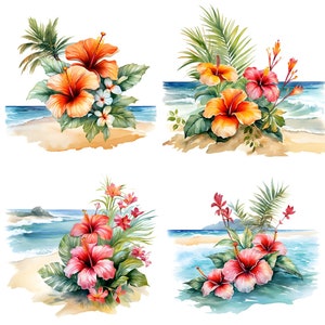 Watercolor Tropical Flowers Clipart, 20 JPG, Beach Summer Floral Images ...